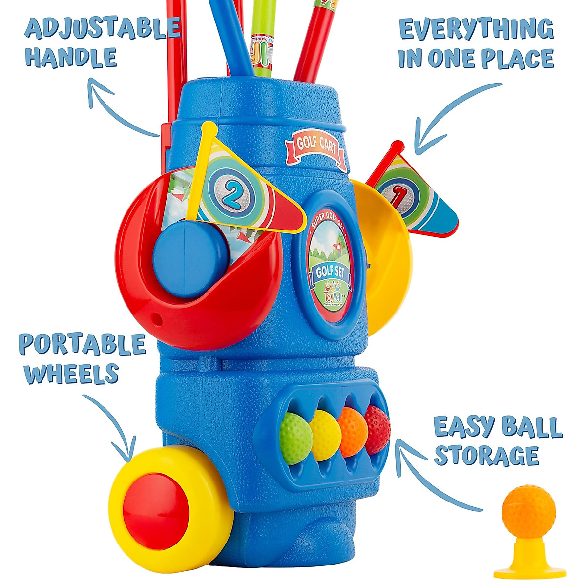 ToyVelt Toddler Golf Set - Kids Golf Clubs with 6 Balls, 4 Golf Sticks, 2 Practice Holes and a Putting Mat - Promotes Physical & Mental Development, Ideal Toddler and Kids Golf Set Gift for Boys 2-10