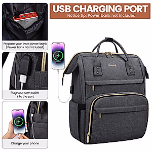 LOVEVOOK Laptop Backpack for Women,15.6 Inch Professional Womens Travel Backpack Purse Computer Laptop Bag Nurse Teacher Backpack,Waterproof College Work Bag Carry on Back Pack with USB Port,Dark Grey