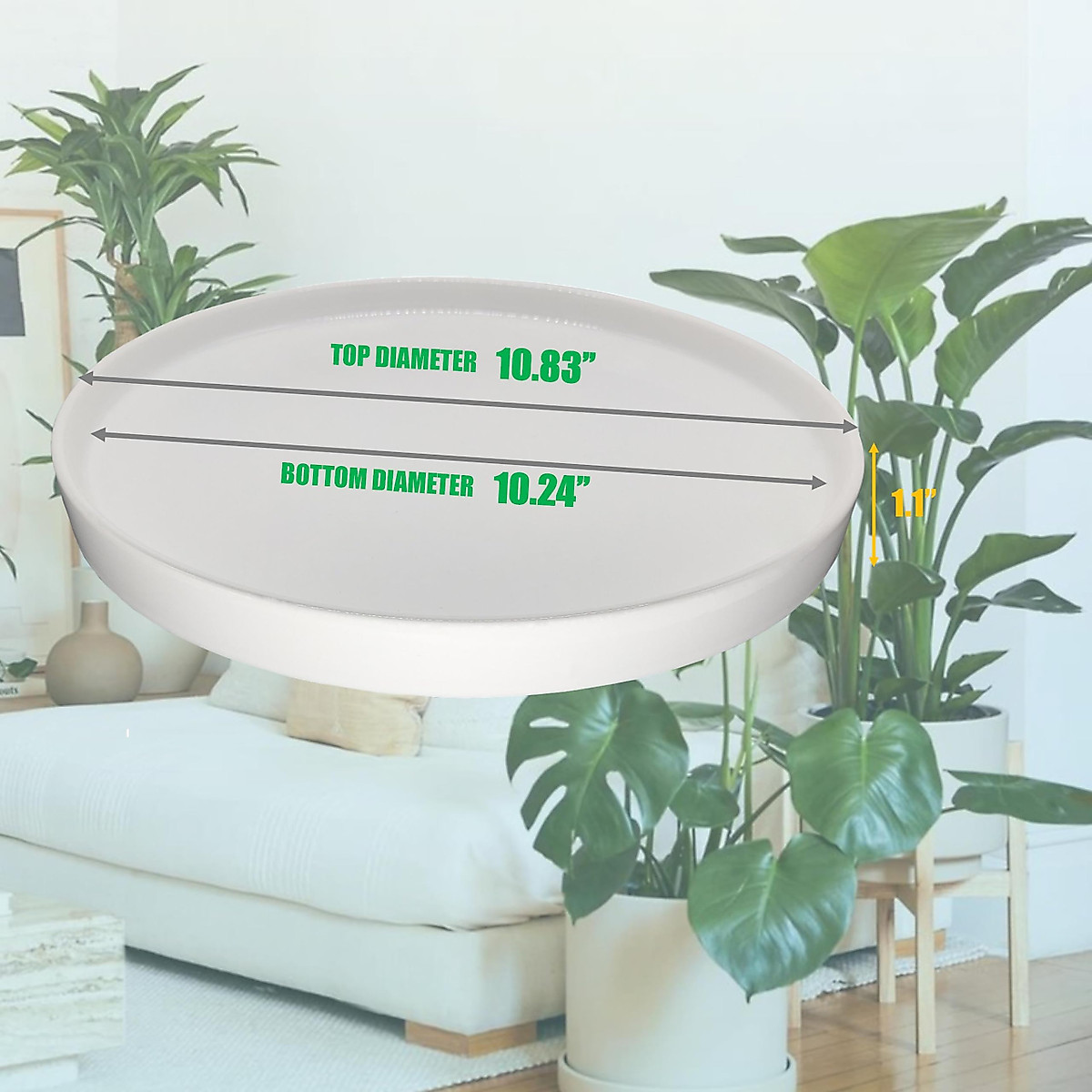 Yukfona Ceramic Plant Saucer Pot Tray 10 Inch, Planter Saucers 4 5 6 7 8 9 10 11 12 13 Inch for Indoors Outdoor, Durable Sturdy Flower Drainage drip Water Tray for Glazed Pots Base (10.7 Inch-White)