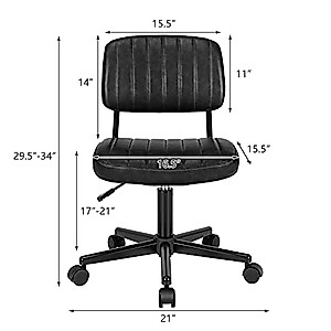 Giantex Leather Office Chair, Armless Low-Back Computer Desk Chair, Retro Swivel Rolling Task Chair Height Adjustable PU Leisure Office Chair for Kids Teens Adults (Black)