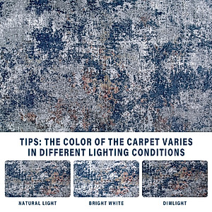 8x10 Area Rugs for Living Room: Large Machine Washable Area Rug with Non Slip Backing Non Shedding Abstract Stain Resistant Carpet for Bedroom Dining Room Nursery Home Office - Blue