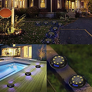 MAGGIFT 8 Pack Solar Ground Lights Outdoor, Disk Light 8 LED Warm White + 4 LED Blue, Waterproof Solar Powered Lights, In-Ground Walkway Deck for Pathway Driveway Landscape Garden Patio, Lawn, Yard
