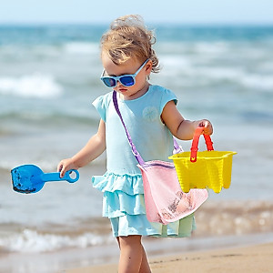 DAIKOYE Beach Toy Mesh Beach Bags - Kids Shell Collecting Bags Sand Toy Totes with Adjustable Carrying Straps–Perfect Fun for Kids Hunting Shells in The Sand (3 Pack)