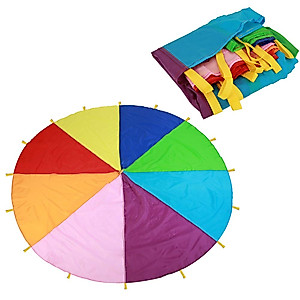 Kids Parachute Giant Multicolored Kids Play Parachute Canopy with 16 Handles Indoor & Outdoor Games and Exercise Toy Promote Teamwork Fitness Social Bonding(3.6m/142in)