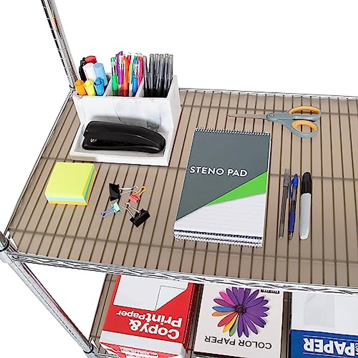 Seville Classics Heavy Duty Fitted Wire Shelf Liners Protector Mat, Non Adhesive, for Wired Shelves, Office, Kitchen, Garage, Semi-Transparent Taupe, 48" x 18" Shelf (5-Pack)