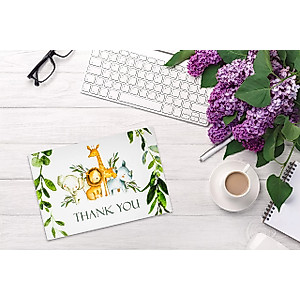 50 Pack Jungle Safari Greenery Thank You Cards, Cute Thank You Notes with Envelopes & Stickers, Baby Shower, Birthday any Occasion Large Size 4x6 Gratitude For Party, Children Stationery