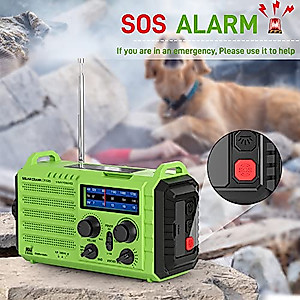 Emergency Weather Radio with NOAA/AM/FM, Solar Hand Crank Radio with 5000mAh Rechargeable Battery, Survival Portable Radio with LED Flashlight,Battery Operated, SOS Alarm for Home or Emergency(Green)