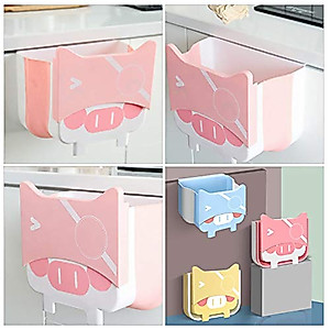 Cabilock Kitchen Hanging Trash Can Small Foldable Waste Bins Hanging Cabinet Trash Can Home Wall Bedroom Office Car Waste Container (Pink)