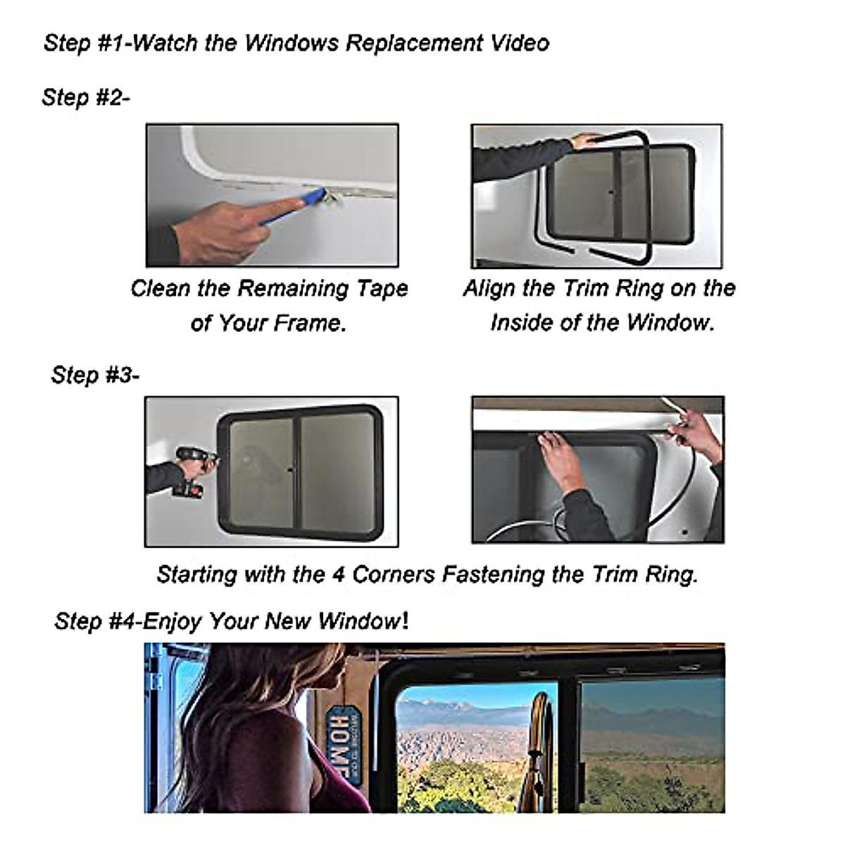 RV Murts Replacement RV Windows, 24" W x 15" H DOT Certification Qualified Horizontal Slide RV Windows for Replacement, Blast&Leaking Resistant Windows for Jayco Jay RV 1-3/4’’ Wall Thickness.