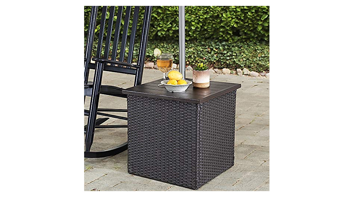 Sunjoy Vanessa Umbrella Stand Side Table - Durable Wicker & Steel