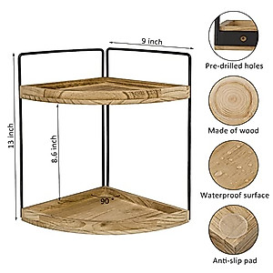 NACIMAX 2 Tier Corner Bathroom Organizer Countertop, Bathroom Counter Corner Shelf, Wood Bathroom Counter Corner Organizer, Light Brown