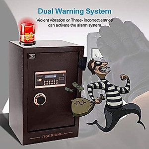 TIGERKING Burglary Digital Security Safe Box for Home Office Double Safety Key Lock and Password Safes 3.47 Cubic Feet