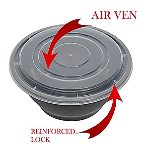 Elam Meal Prep Plastic Container Noodle Bowl 25-pack 42oz To-Go Containers Take -Out Round Bowls with Lids Food Storage Salad Bowl Bento Box Microwavable(BPA Free) Freezer/Dishwasher Safe Disposable