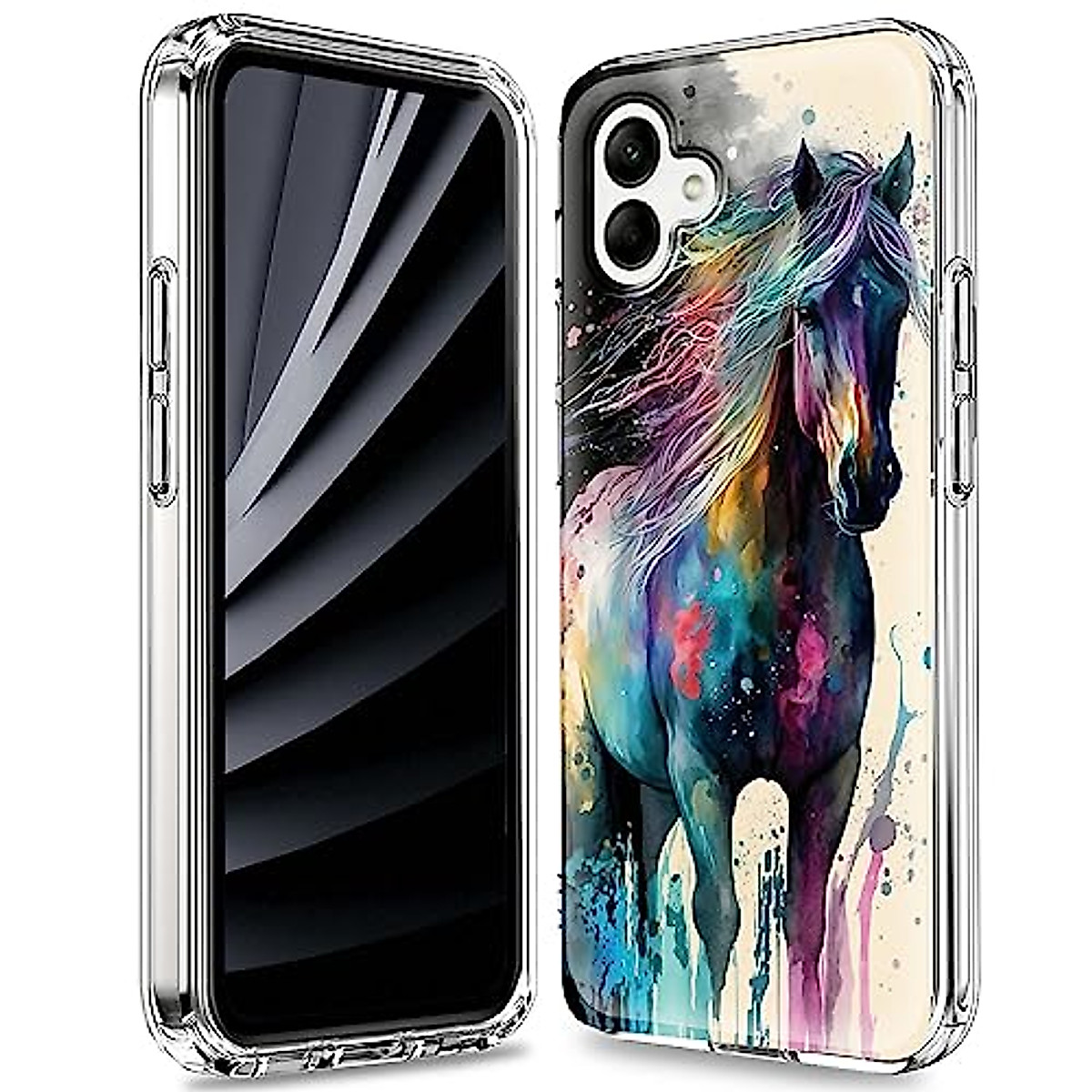 BWEGRHE for Samsung Galaxy A04 4G Clear Case with Art Horse Pattern Designed, Transparent Dual Layer Soft TPU Bumper + Hard PC Shockproof Protective Phone Case for Galaxy A04 4G