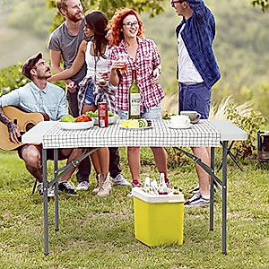 SUPER DEAL Portable 4 Foot Plastic Folding Table, Indoor Outdoor Heavy Duty Fold-in-Half Picnic Party Camping Barbecues Table with Carrying Handle, White