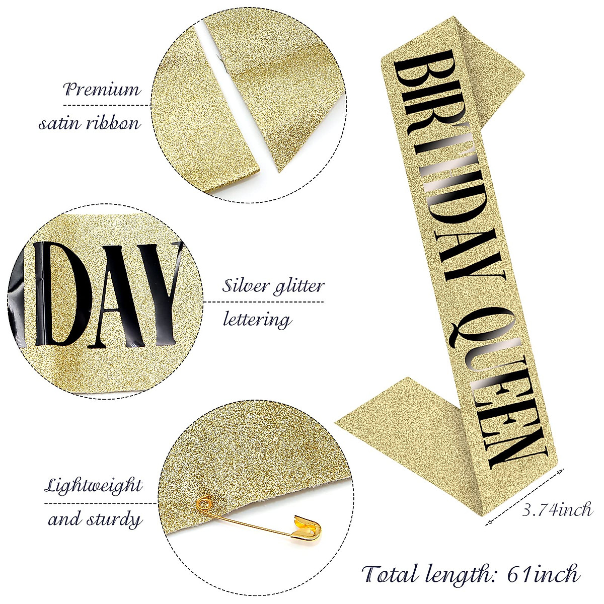 ZOCONE 2 Pack Crystal Rhinestone Bridal Tiara & Birthday Queen Sash, Wedding Crown for Women Flower Girls Birthday Headband Quinceanera Crowns with Comb (Gold)