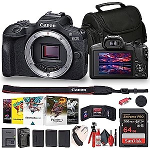 Canon EOS R100 Mirrorless Camera (6052C002) + Corel Photo Software + Bag + 64GB Card + 2 x LPE17 Battery + Charger + Card Reader + Flex Tripod + Cleaning Kit + Memory Wallet + Hand Strap (Renewed)