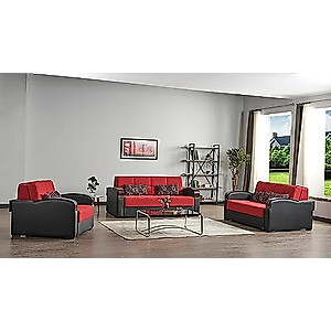 Sweethome Stores 74" Pull Bed with Storage, Firm, Fabric, 650 lbs Capacity, Sleeper Sofa, Futon for Living Room or Home Office Convertible Couch, DormirClack Sofabed, Red