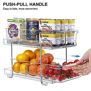 2 Set 2 Tier Clear Organizers and Storage with Dividers, Pull Out Under Sink Organizer, Multi-Purpose Drawer Basket, Kitchen Bathroom Countertop Vanity Pantry, Medicine Cabinet Storage Bins