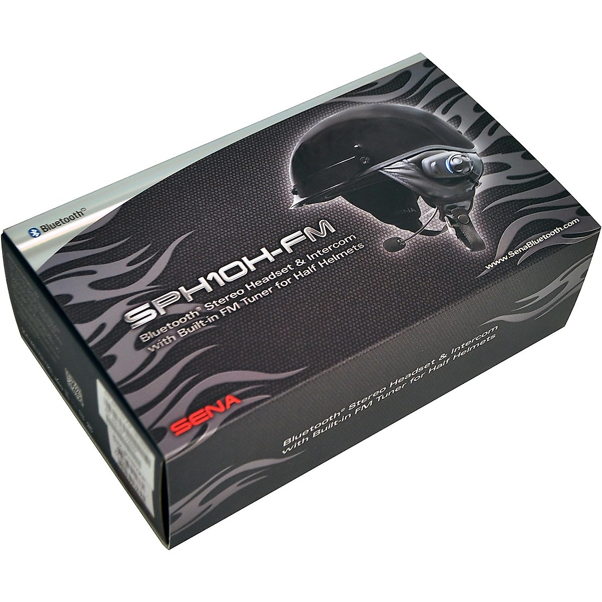 Sena SPH10H-FM-01 Motorcycle Bluetooth Stereo Headset and Intercom with Built-in FM Tuner for Half Helmets, Black