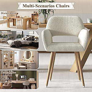 GOOLON Home Office Desk Chair Set of 1, Corduroy Fabric Vanity Chair for Makeup with Hollow Backrest, Comfy Armchair Wood Frame with Strudy Metal Legs, Beige