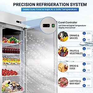 kalifon 54" Commercial Refrigerator with 2 Solid Door, 49 Cu.ft Reach-in Stainless Steel Freezer, Fan Cooling Freezer for Restaurant, Bar, Home, Shop, and Business(Equip 8 Shelves)