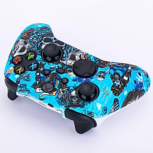 YoRHa Transer Printing Silicone Thickened Cover Skin Case for Xbox Series X/S Controller x 1(Witch) with Thumb Grips x 10