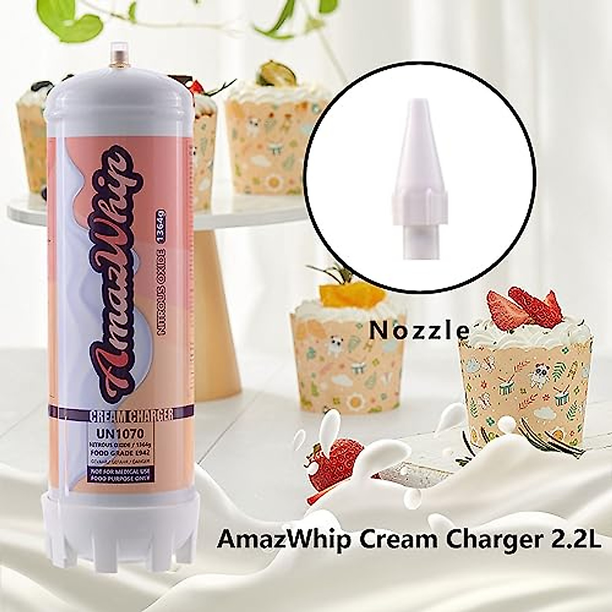 AMAZWHIP Original Flavor Whipped Cream Charger 2.2L,1364g Nitrous Oxide Tank-Classic Taste Never Goes Out Of Style (2 cylinders)