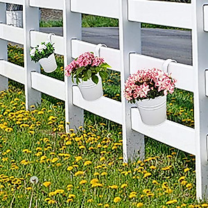 4 Inch Metal Iron Hanging Flower Plant Pots,10 Pack Colorful Balcony Garden Planters with Hanging Fence Plant Planter with Detachable Hook (White)