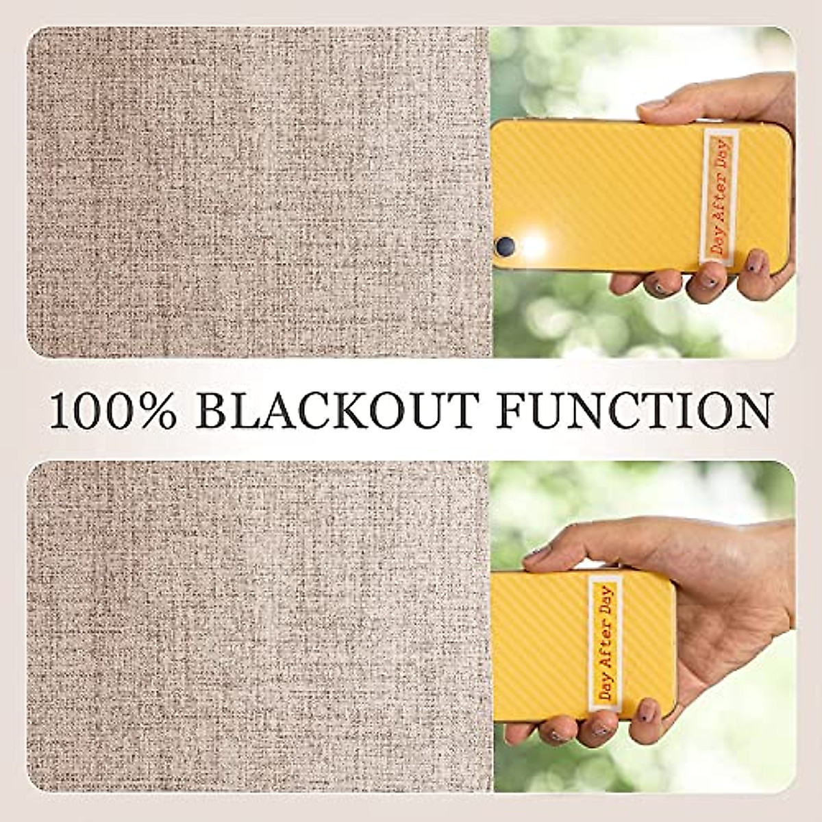 MIULEE 100% Blackout Curtains 72 Inches Long 2 Panels Set for Bedroom Living Room Privacy Linen Black Out Thermal Insulated Rod Pocket Room Darkening Burlap Window Drapes, W52 x L72, Beige