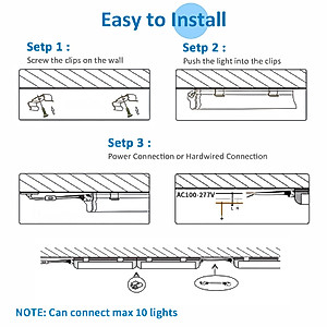 CNSUNWAY 2FT LED Shop Light, 24W 5000K Utility T8 LED Light Fixture, 3100LM Super Bright, D Shape, High Output, Linkable Tubes Lights for Room, Garage, Workbench, Plug and Play, 2 Pack