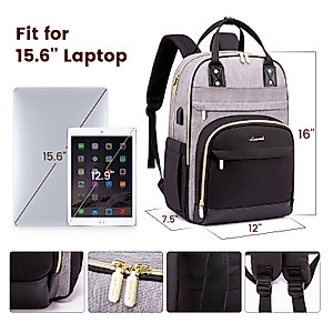 LOVEVOOK Backpack for Women,Laptop Backpack Women,Fits 15.6 Inch Laptop Bag,School Backpacks,Fashion Travel Work Anti-theft Bag,Waterproof Business Computer College Backpack Purse,Grey-Black-Balck