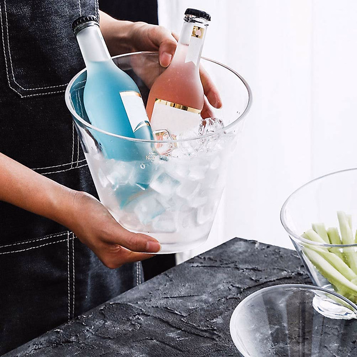 Acrylic Mixing and Serving Bowls:Cabilock Plastic Candy Bowls Small Beer Bottle Drink Cooler for Weddings, Buffet, Offices