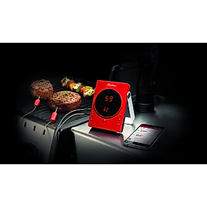 GrillEye GE0001 Smart Bluetooth Grilling & Smoking Thermometer, Red