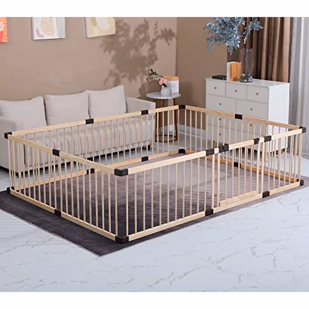 Conabay Large Baby Playpen Play Pen Fence Gate,Baby Safety Wooden Guard Fence Play Area with Door,Baby Kids Barrier Fencing,Baby Birthday Gift (180x240CM)