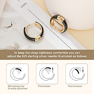 Lourny Small Hoop Earrings for Women, 18K Gold Plated Hypoallergenic Cute Enamel Huggie Earring Gifts for Women (Black)