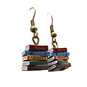 Classic Stack of Books Drop Dangle Earrings Librarian Teacher Easy Hook Clay for Women Creative Novel Teach Graduation Jewelry-Book