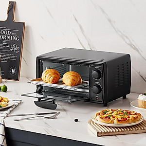 COMFEE' Toaster Oven Countertop, Small Toaster Ovens Combo 4 slice, Mini Oven for 9" Pizza, Compact Oven 2 Racks for Toast, Bake, Broil, 950W, Black, CTO-E101A(BK)