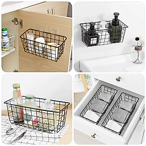 XINFULL 4 Pack Wire Storage Baskets Household Metal Wall-Mounted Containers Organizer Bins for Kitchen Bathroom Freezer Pantry Closet Laundry Room Cabinets Garage Shelf, Medium