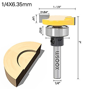WSOOX Top Bearing Slot Cutting Router Bits Set Biscuit Bit and 1/4 Cutting Height Undercut Bit with 3 Different Size Bearings for Decking Board Installing,Slotting, Biscuiting,Surfacing,Rabbetting.
