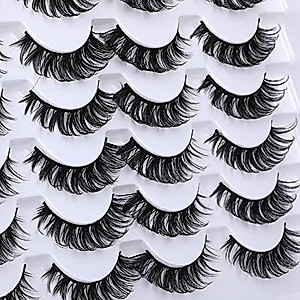 Fake Eyelashes Wispy Faux Mink Lashes D Curly Fluffy False Lashes Russian Strip Lashes Pack by Kiromiro
