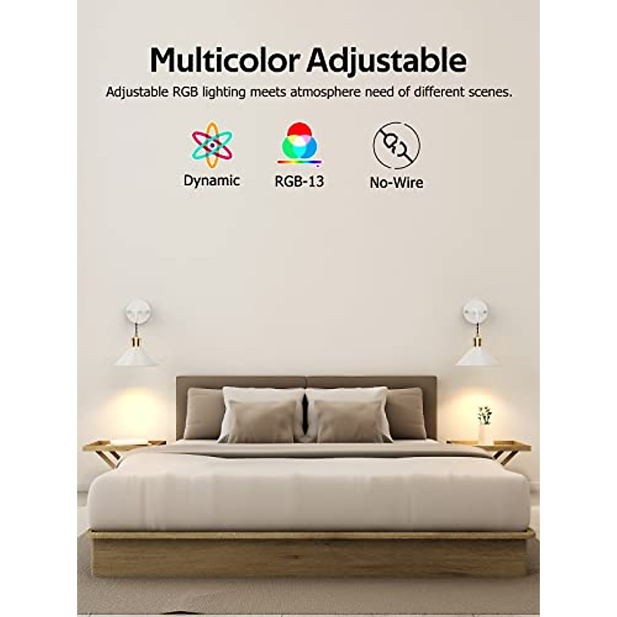 Battery Operated Wall Sconce, Wireless Wall Lights Set of 2, 13 RGB Colors Dimmable Battery Powered Wall Lamp with Remote, Memory Function, Timer for Bedroom, Living Room