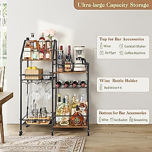 VINAEMO Rolling Bar Cart with Wine Glass Holder, Bar Carts for the Home, Bar Stand for Home, Small Mini Bar for Whiskey Wine, Liquor Cart for Home Bar, Alcohol Cabinet for Bar, Kitchen, Dining Room