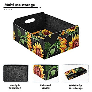 NFMILI Fabric Storage Cube Sunflowers Painting Decorative Foldable Storage Basket Organizer with Handles Rectangle Thick for Multi Use 13.7×10.2×5.1 Inch
