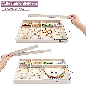 Mebbay Large Stackable Velvet Jewelry Trays Organizer, Jewelry Storage Display Trays for Drawer, Earring Necklace Bracelet Ring Organizer, Set of 4 (Warm White), 13.8" x 9.5" x 1.18"