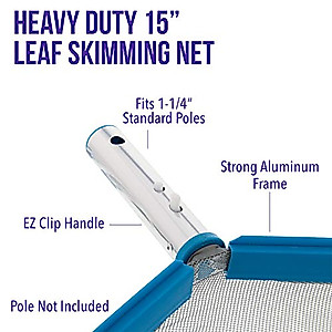 U.S. Pool Supply Professional Heavy Duty Large 15" Swimming Pool Leaf Skimmer Net - Strong Aluminum Frame for Faster Cleaning & Easier Debris Pickup and Removal
