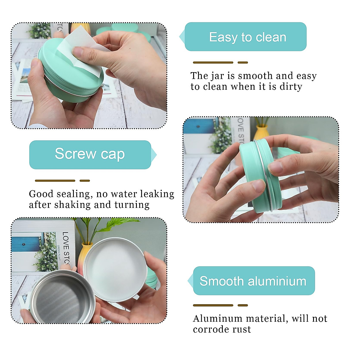 LIYAR 2 oz Tins with Lids for Salve 48 Pack Salve Tins 2oz Tins Container Round Cosmetic Tin Jars Ideal Candle Jars Aluminum Tin Cans with Screw Lids for Powder, Spice,Salve,Candles(Mint Green)