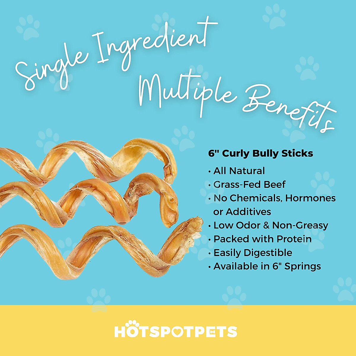 hotspot pets Spring Bully Sticks for Dogs - (12 Pack) Premium All Natural Long Twisted Beef Pizzle Dog Chew Treats - Grain Free Fully Digestible Rawhide Alternative - 6 Inch Stix
