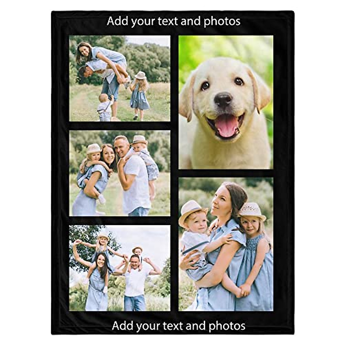 DIYKST Custom 5 Phoros Text Throw Blanket Customized Pictures Blanket Funny Fleece Blanket Lightweight Super Soft for Couch Sofa Bedding Living Room