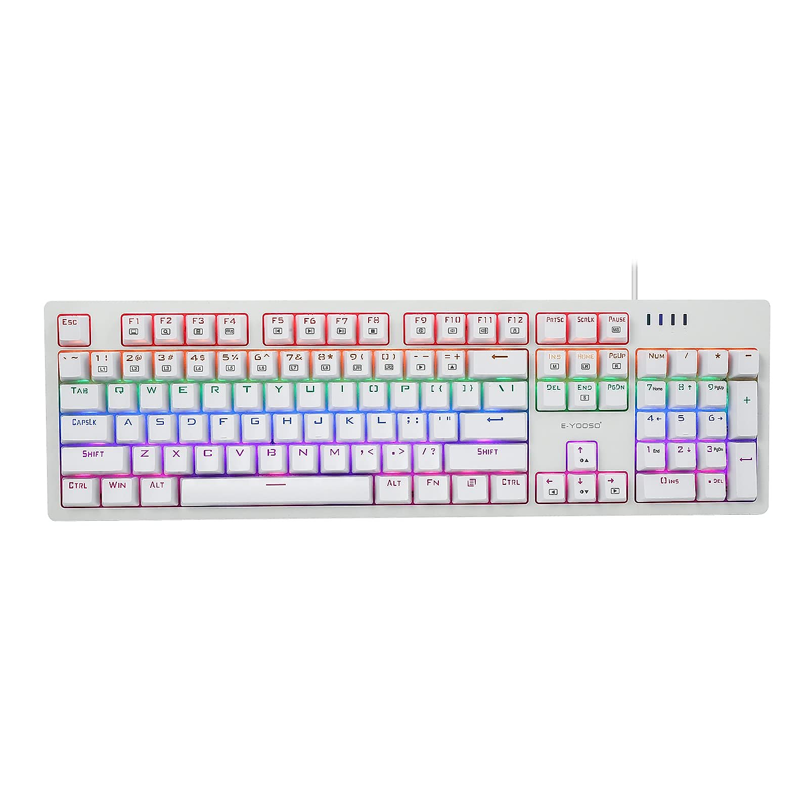 Mechanical Gaming Keyboard, E-YOOSO K-682 Rainbow LED Backlit and RGB Side Light 104 Key, High-Speed USB Data Cable-Suitable for Games and Office